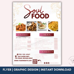 Editable Soul Food Restaurant Menu, Restaurant Marketing, Today's ...
