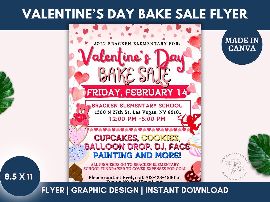 Editable Valentine's Day Bake Sale Flyer, Printable PTA PTO, School ...