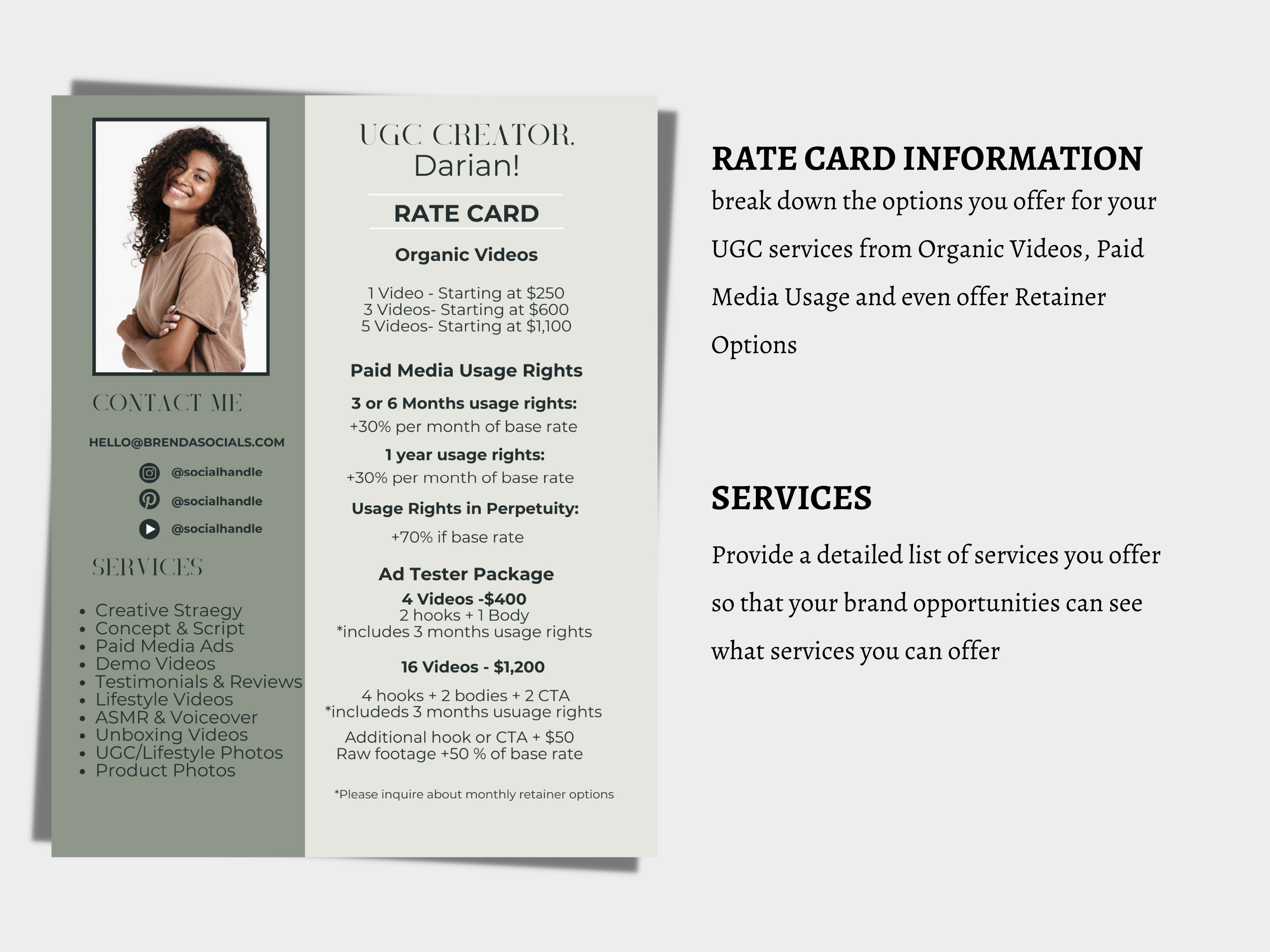 UGC Rate Card Template: Influencer Media Kit (canva) - Etsy