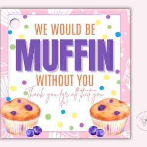Editable Muffin Gift Tags, We Would Be Muffin Without You Thank You ...