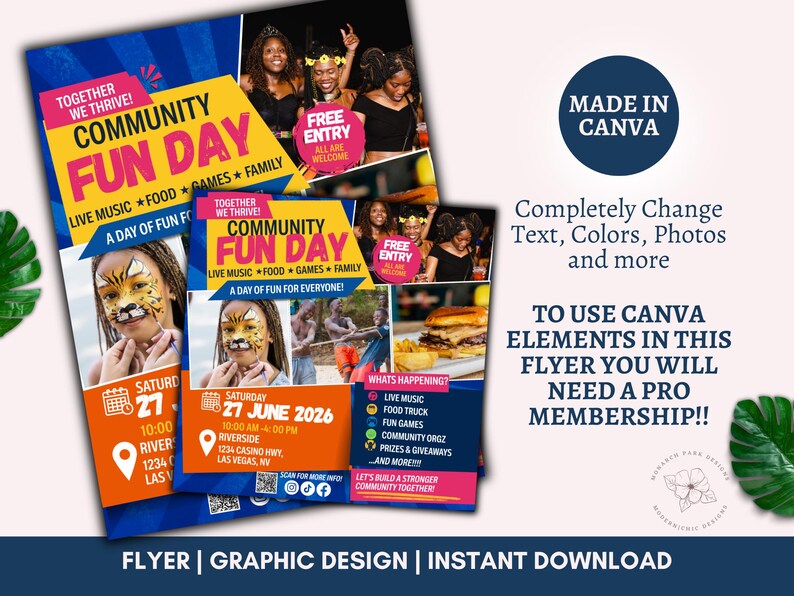Community Fun Day Flyer & Instagram Post Canva Templates (8.5x11 ...