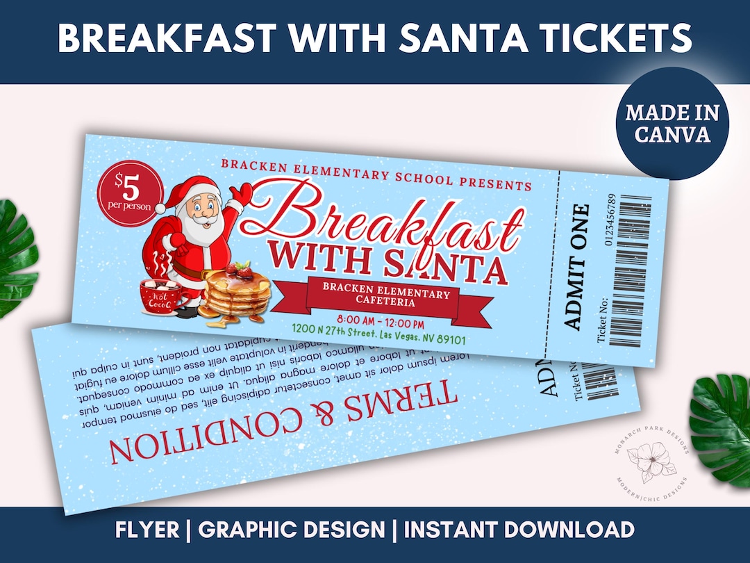 Editable Breakfast With Santa Ticket, Pancakes With Santa, Photos With ...