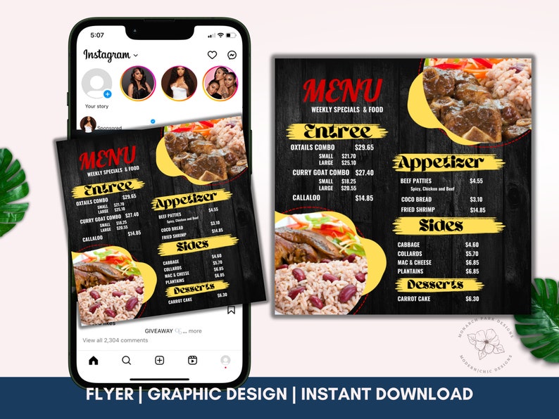 Editable Jamaican Food Flyer: Restaurant Menu Template (canva) - Etsy