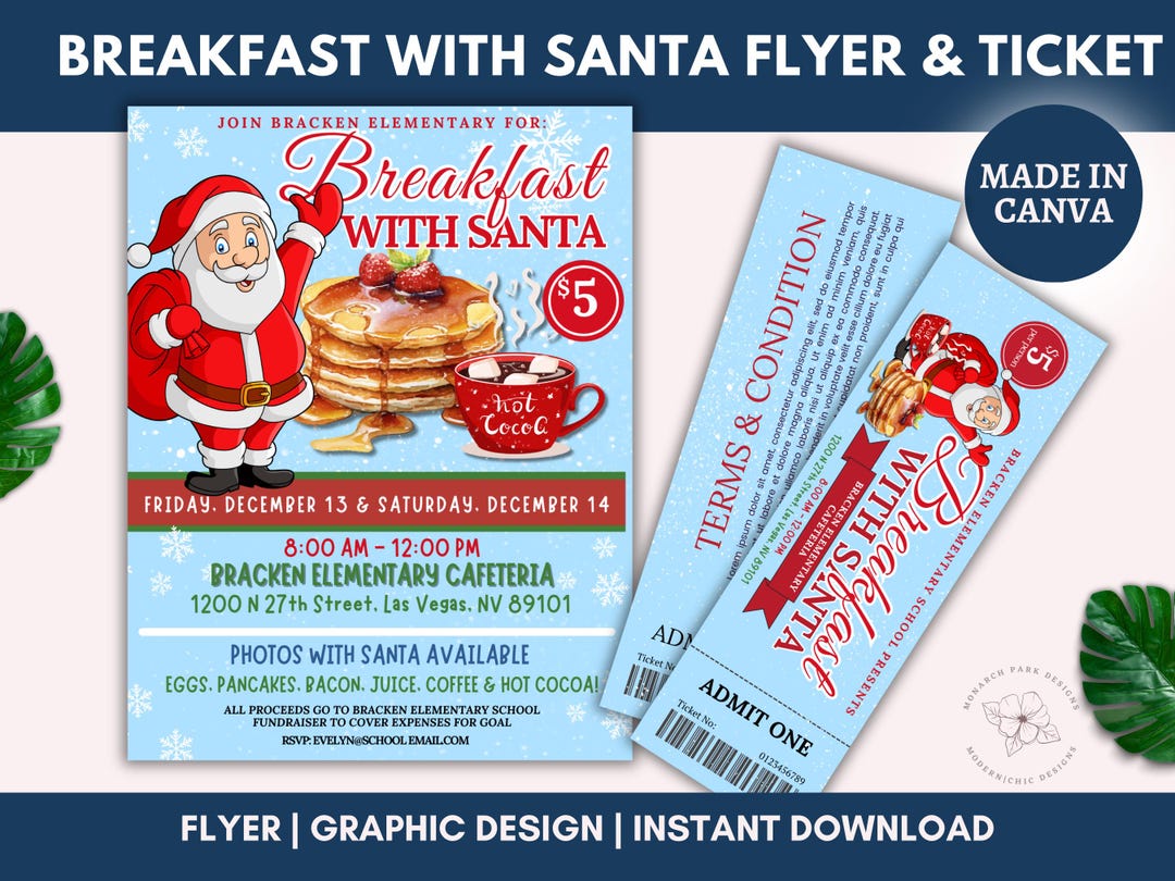 Editable Holiday Christmas Breakfast With Santa Flyer Invite and ...