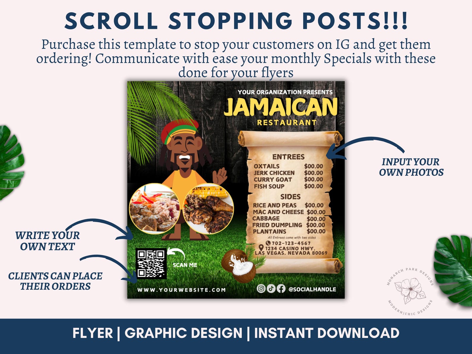 Editable Jamaican Food Restaurant Flyer: Canva Menu Template - Etsy UK