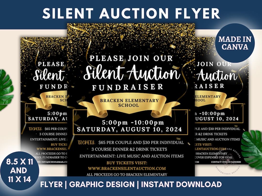 Editable Silent Auction Flyer Template: School Fundraiser, PTO PTA ...