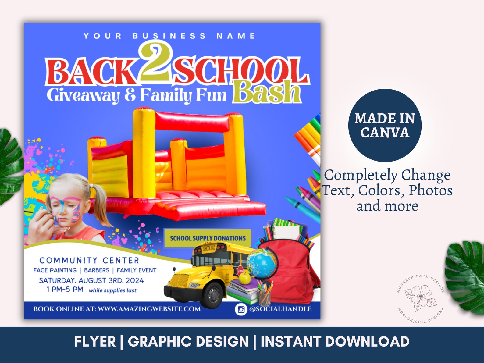 Back to School Event Flyer: Backpack Giveaway, Community Bash (editable ...