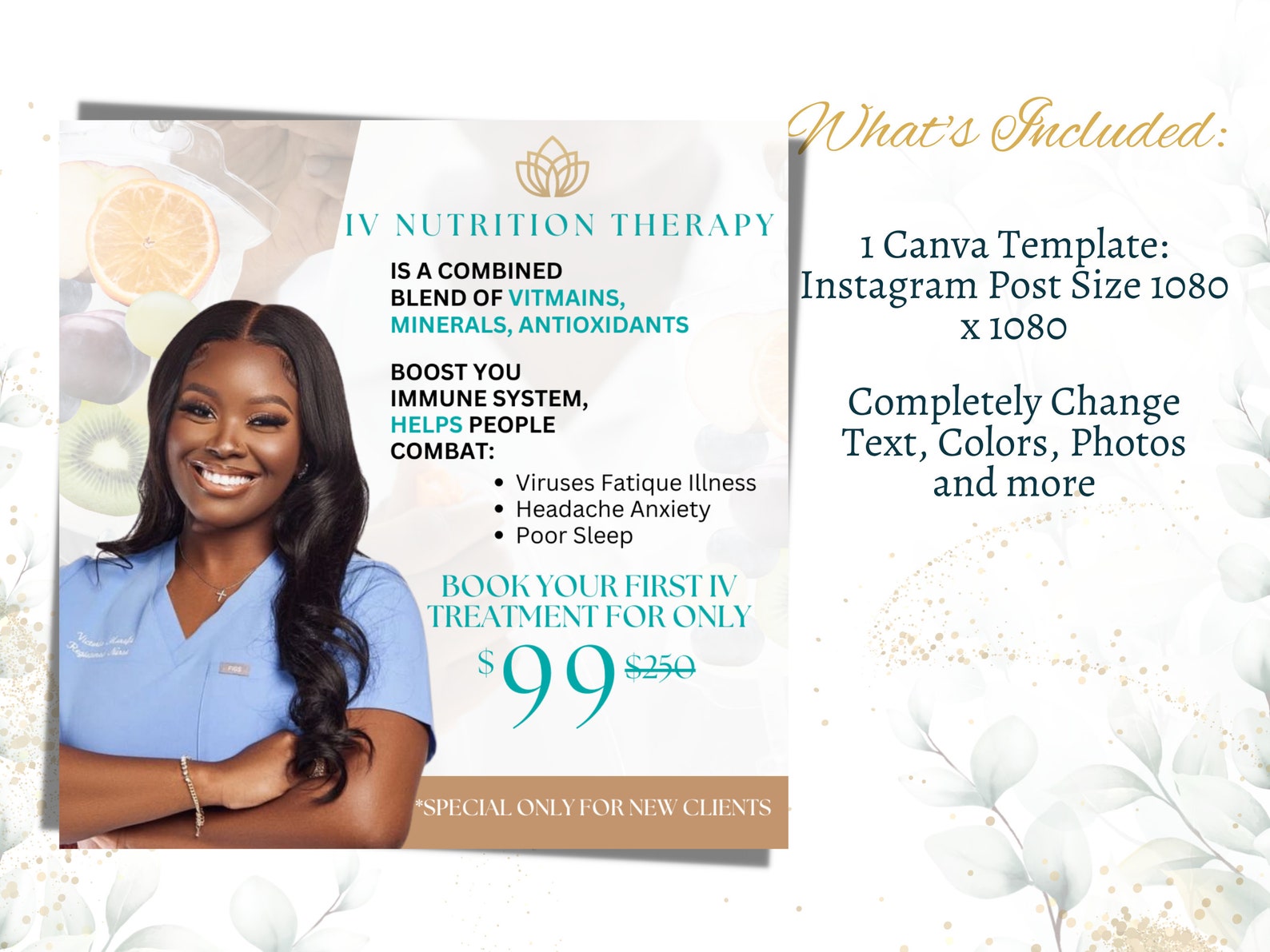 IV Hydration Flyer Template: Canva Editable, Vitamin Therapy Marketing ...