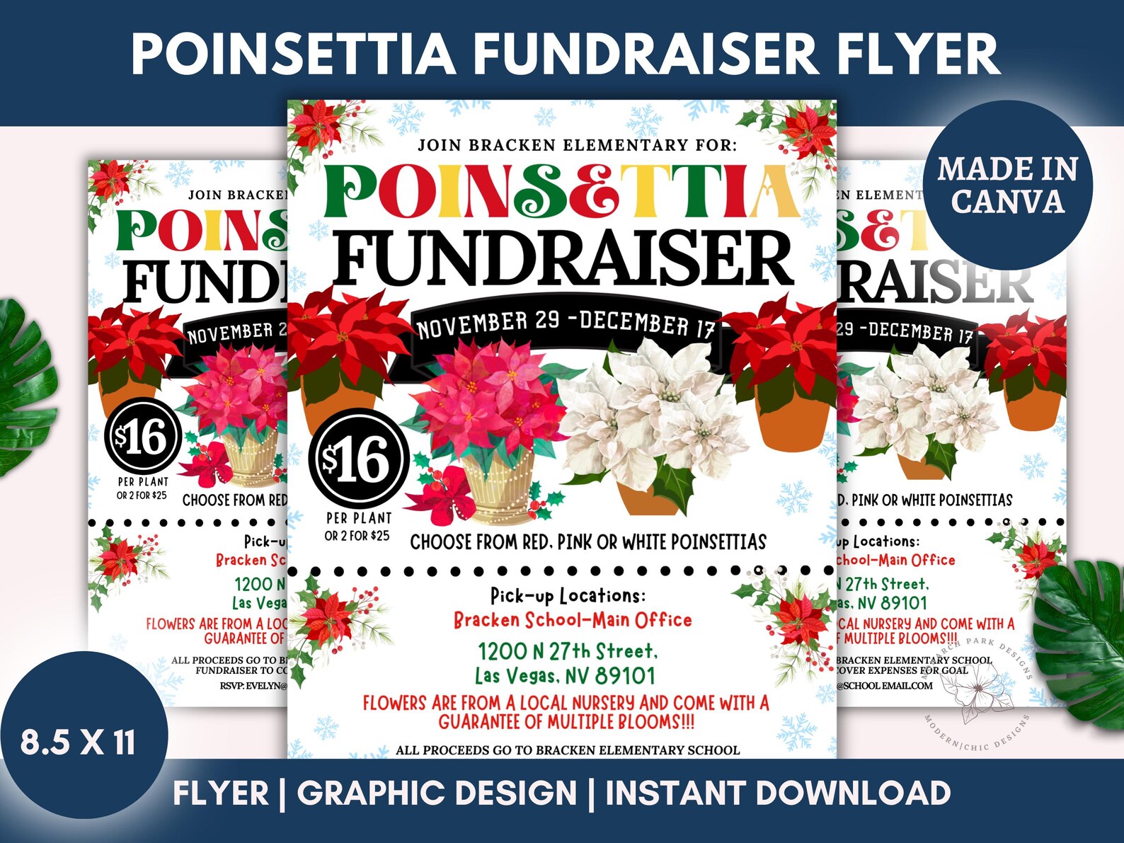 Poinsettia Fundraiser Flyer, Christmas School Church Pto Pta, Holiday ...