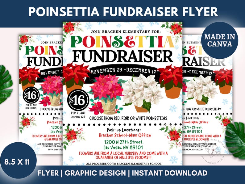 Poinsettia Fundraiser Flyer, Christmas School Church Pto Pta, Holiday ...