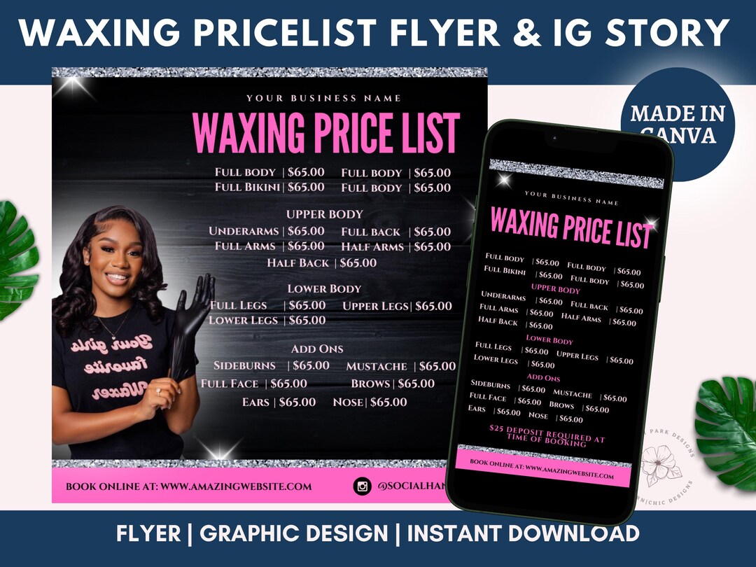 Wax Booking Flyer, Waxing Price List, IG Story, Body Wax Flyer, Brow ...
