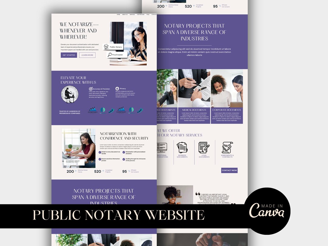 Purple Canva Website Template for Public Notary, Mobile Notary Landing ...
