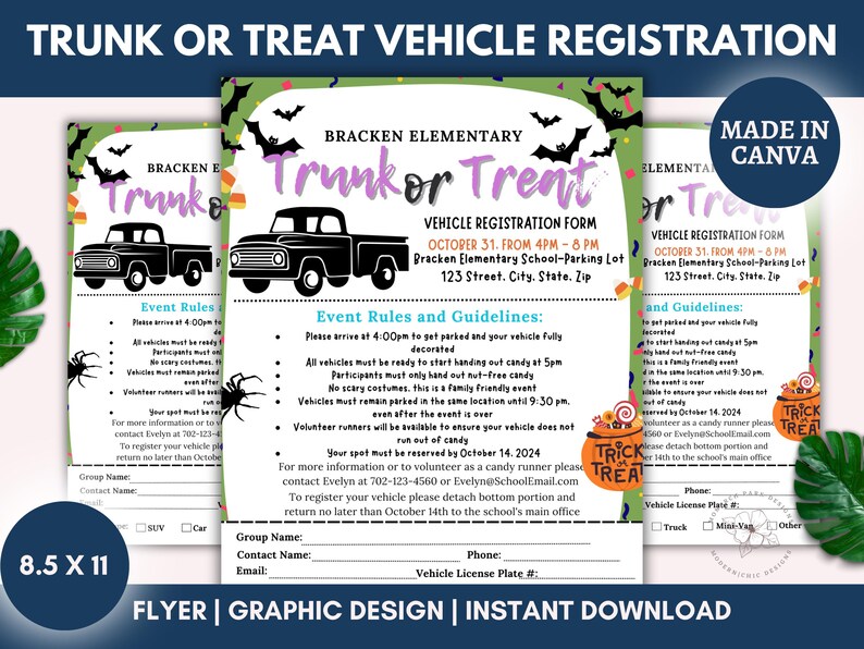 EDITABLE Trunk or Treat Sign up Sheet, Printable Halloween Invitation ...