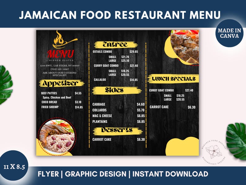Editable Jamaican Food Menu Template: Restaurant Specials (canva) - Etsy