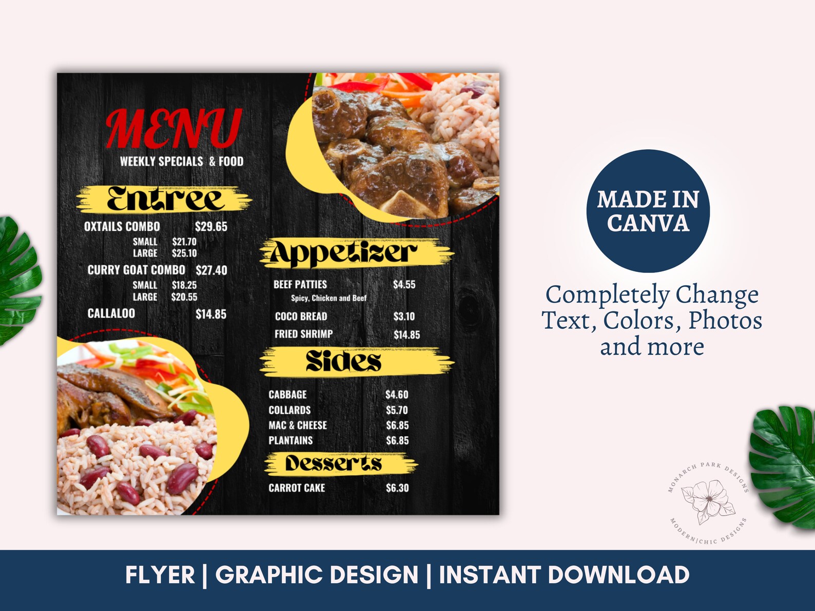 Editable Jamaican Food Flyer, Restaurant Marketing, Today's Specials ...