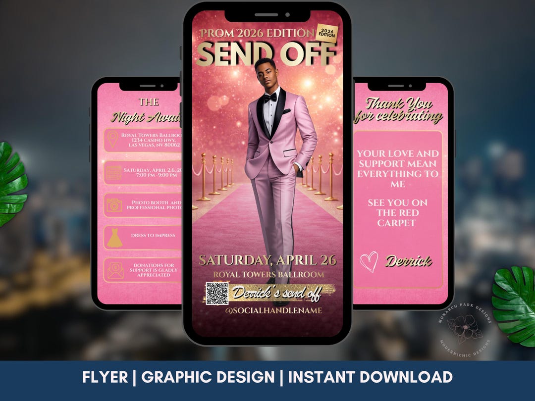 Pink Prom Send off Invitation, Class of 2026 King, Red Carpet Theme ...