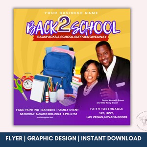 Editable Flyer Template, Backpack Giveaway, Back to School Event, Back ...