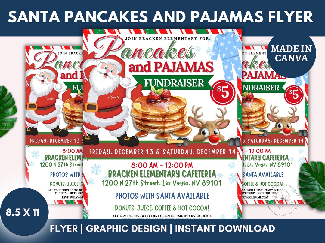 Editable Pancakes and Pajamas With Santa Flyer Template, Breakfast With ...