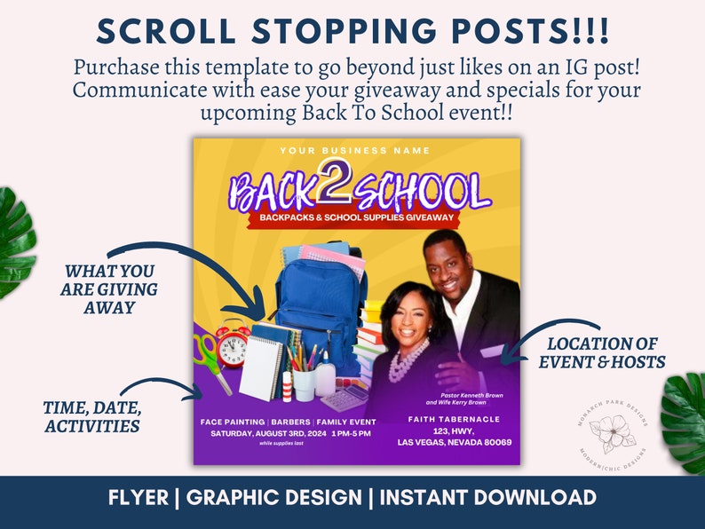 Editable Flyer Template, Backpack Giveaway, Back to School Event, Back ...