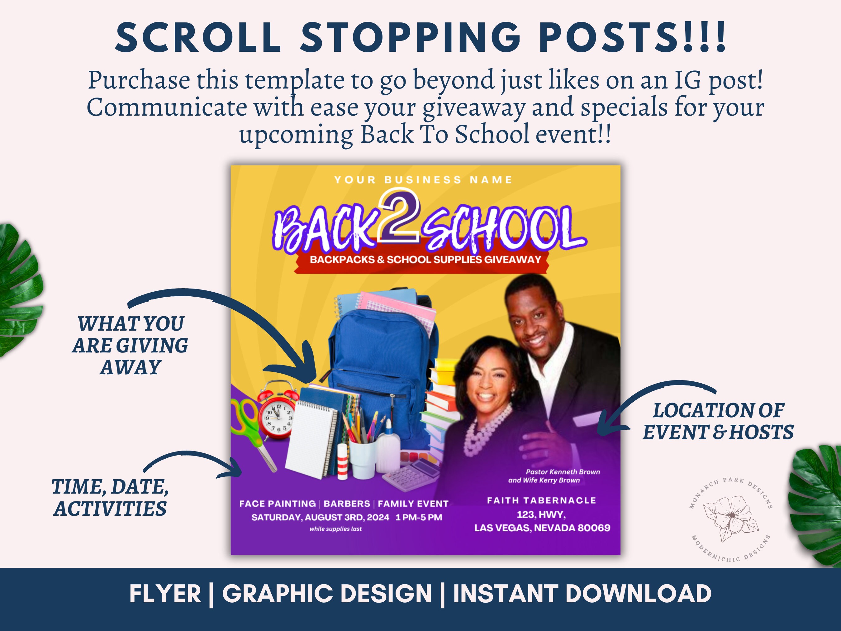Editable Flyer Template, Backpack Giveaway, Back to School Event, Back ...