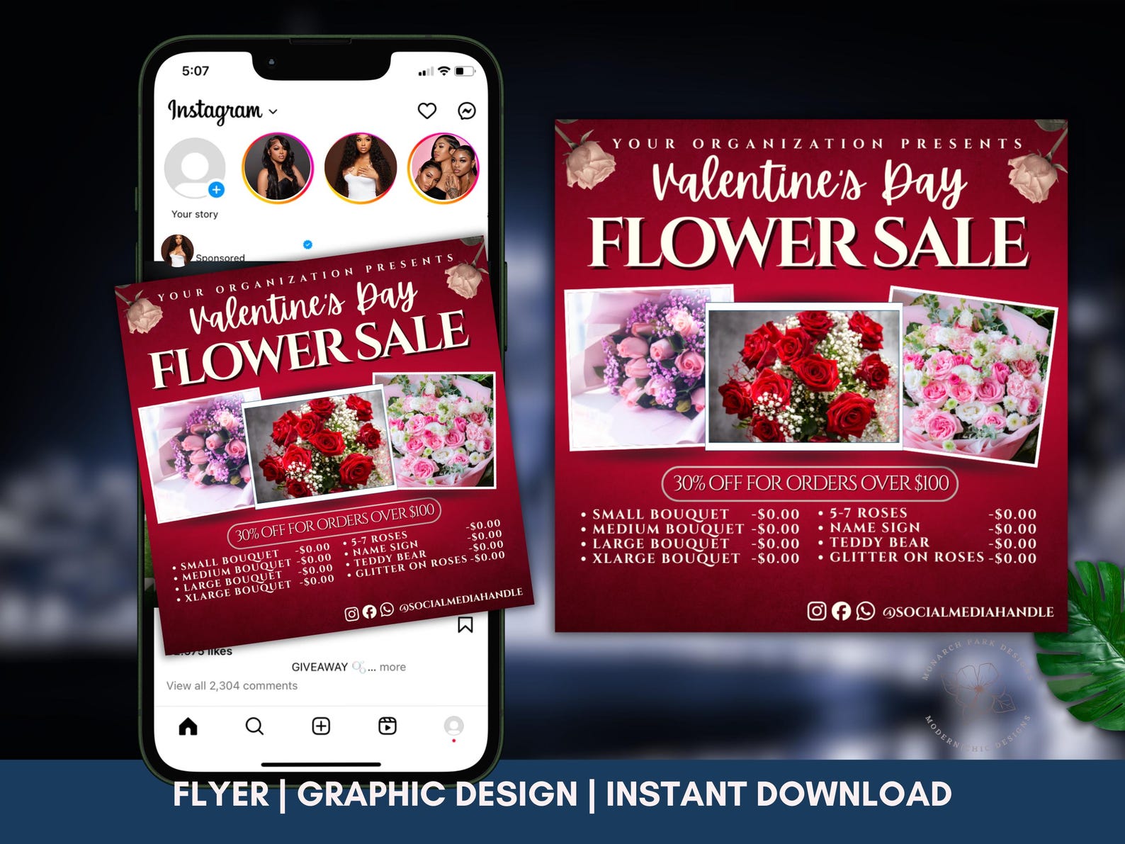 Valentine’s Day Flower Sale Flyer Template, Florist Valentine Bouquet ...