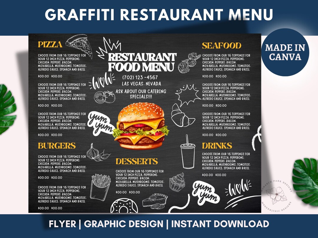 Editable Restaurant Food Menu Template: Canva Flyer (11x8.5 US Letter ...
