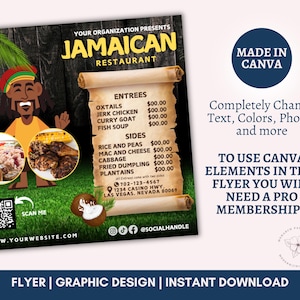 Editable Jamaican Food Restaurant Flyer: Canva Menu Template - Etsy