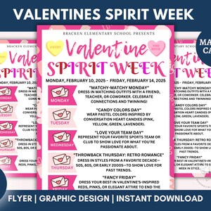 Editable Valentine Spirit Week Template, Spirit Week Schedule, February ...