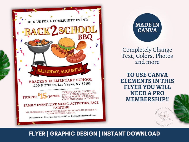 Back to School BBQ Flyer Template: PTA/PTO Event (canva Edit, Printable ...