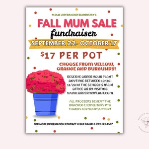 Fall Mum Sale Fundraiser Flyer Template, School PTA, PTO Church ...