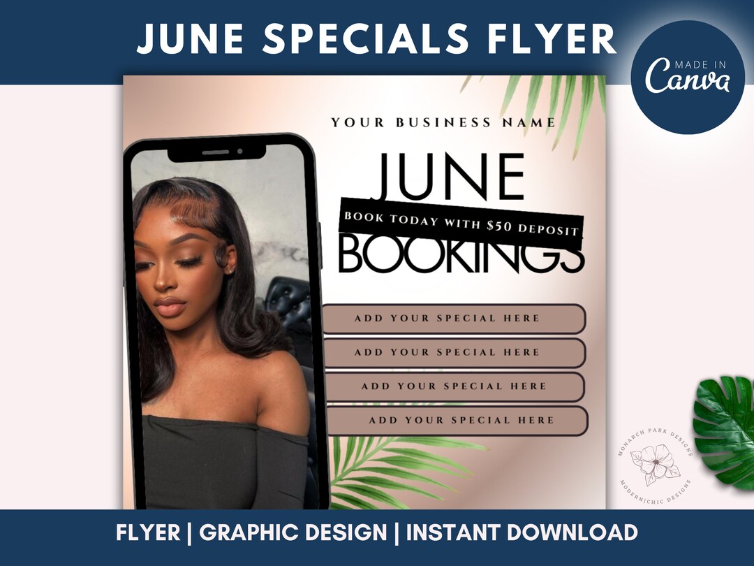 June Booking Flyer, Summer Booking Flyer, June Flyer, Canva Template ...