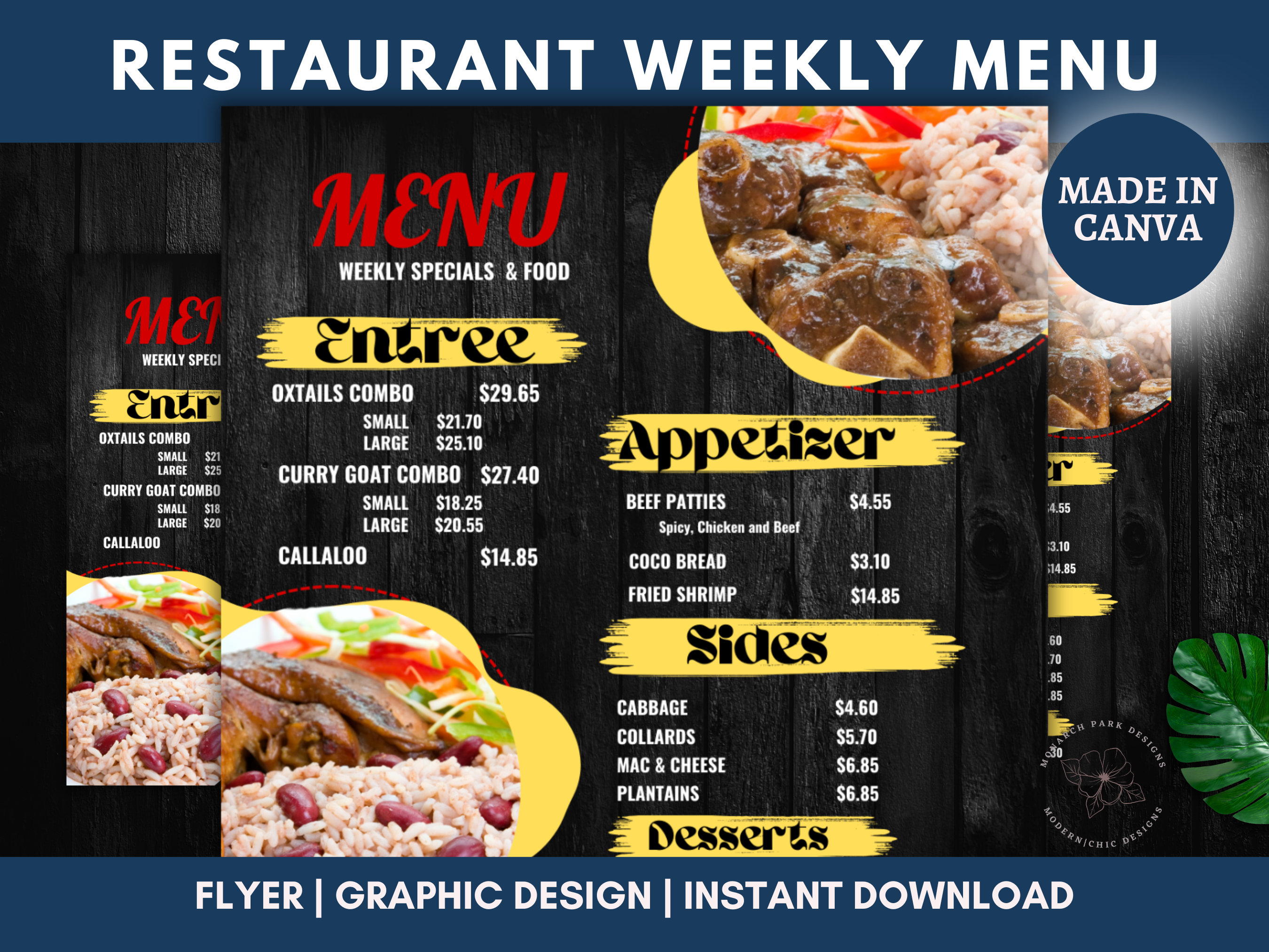 Editable Jamaican Food Flyer: Restaurant Menu Template (canva) - Etsy