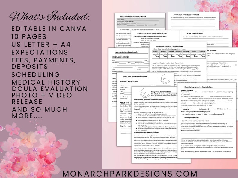 Editable Postpartum Doula Contract Template | Canva Client Agreement - Etsy