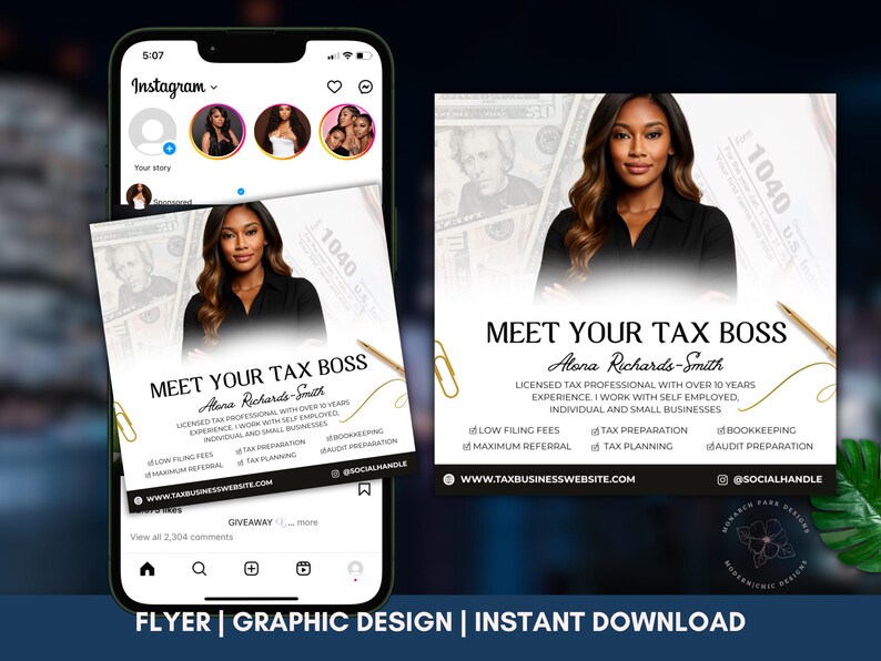 Meet Your Tax Boss Flyer, Tax Prep Marketing Template (editable Canva ...