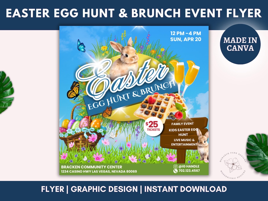 Editable Easter Brunch Flyer Template, Family Friends, Easter Egg Hunt ...
