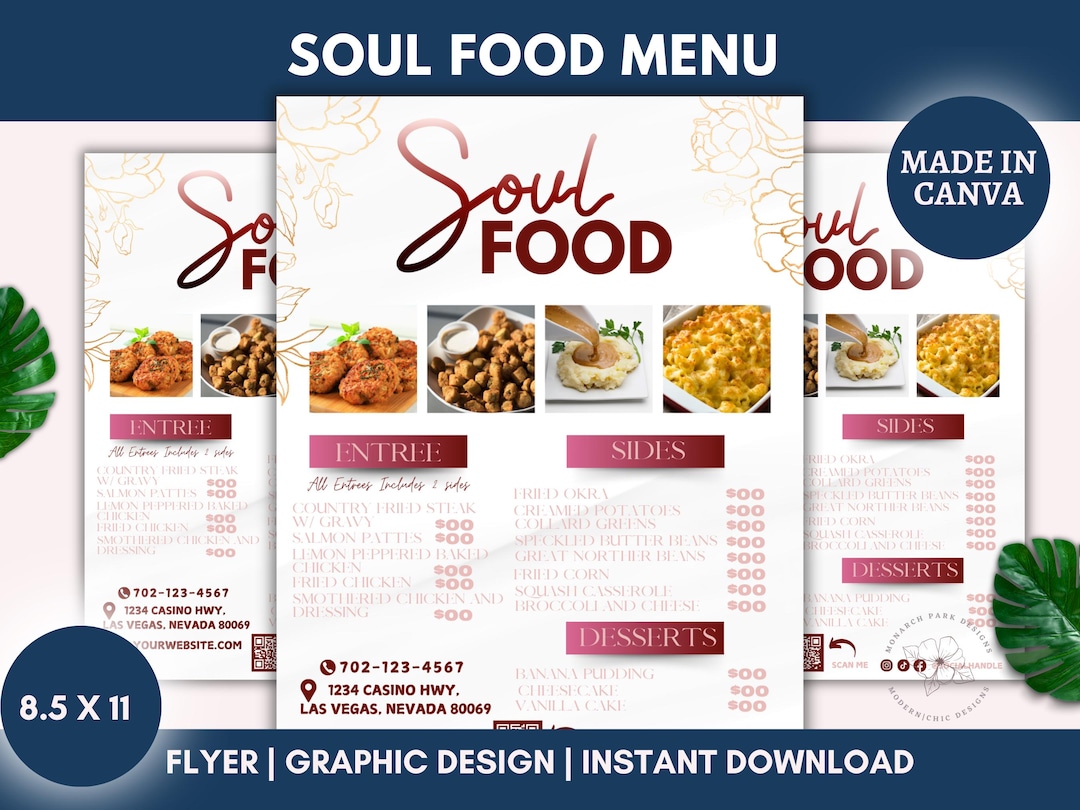 Editable Soul Food Restaurant Menu, Restaurant Marketing, Today's ...