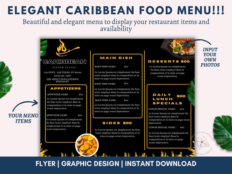 Editable Caribbean Food Menu Takeout, Restaurant Marketing, Today's ...