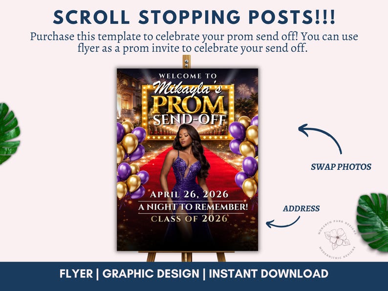 Purple Gold Prom Welcome Sign Template, Class of 2026 Party Decor ...