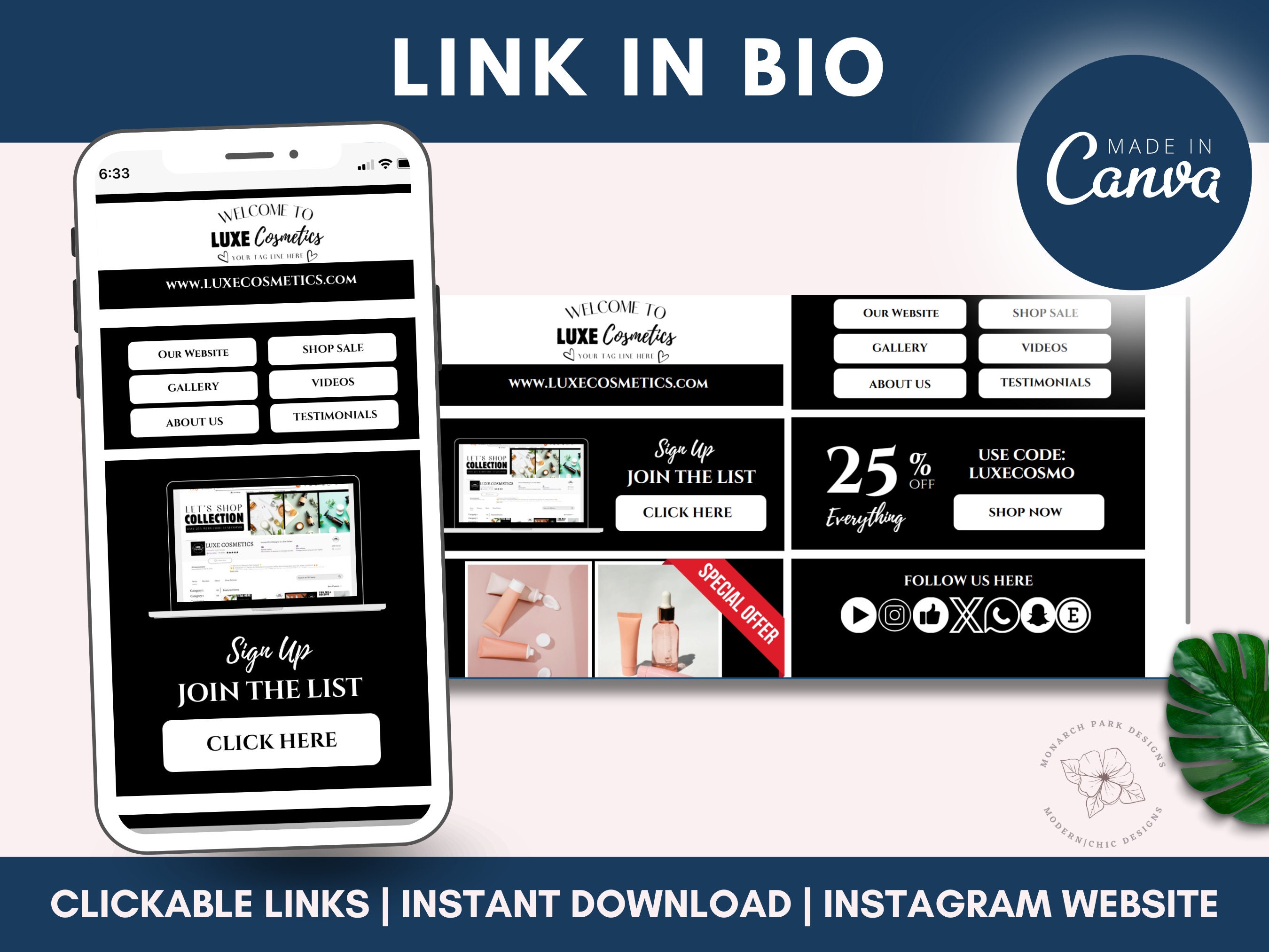 Link in Bio Template, Minimal Black and White, Instagram Link Landing ...