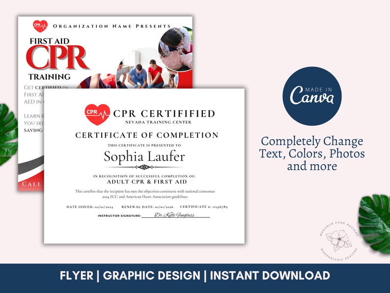 CPR Certificate & Editable Flyer: First Aid Training Promo (canva Edit ...