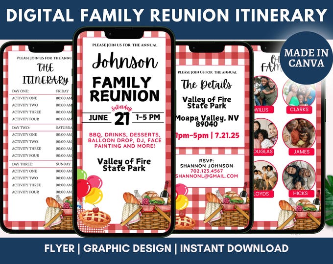 Digital Family Reunion Itinerary Invitation: Weekend Getaway (canva ...