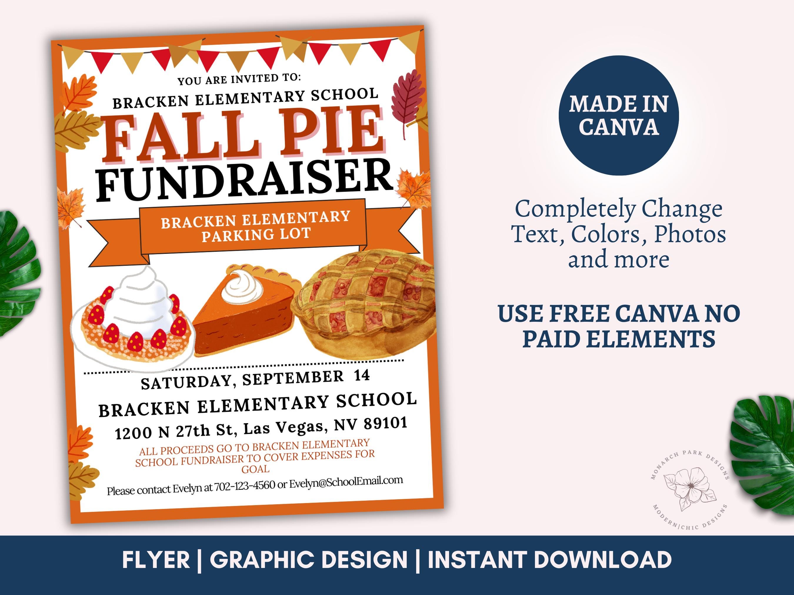 Pie Fundraiser Flyer, Printable PTA, PTO, School Church, Team Sports ...