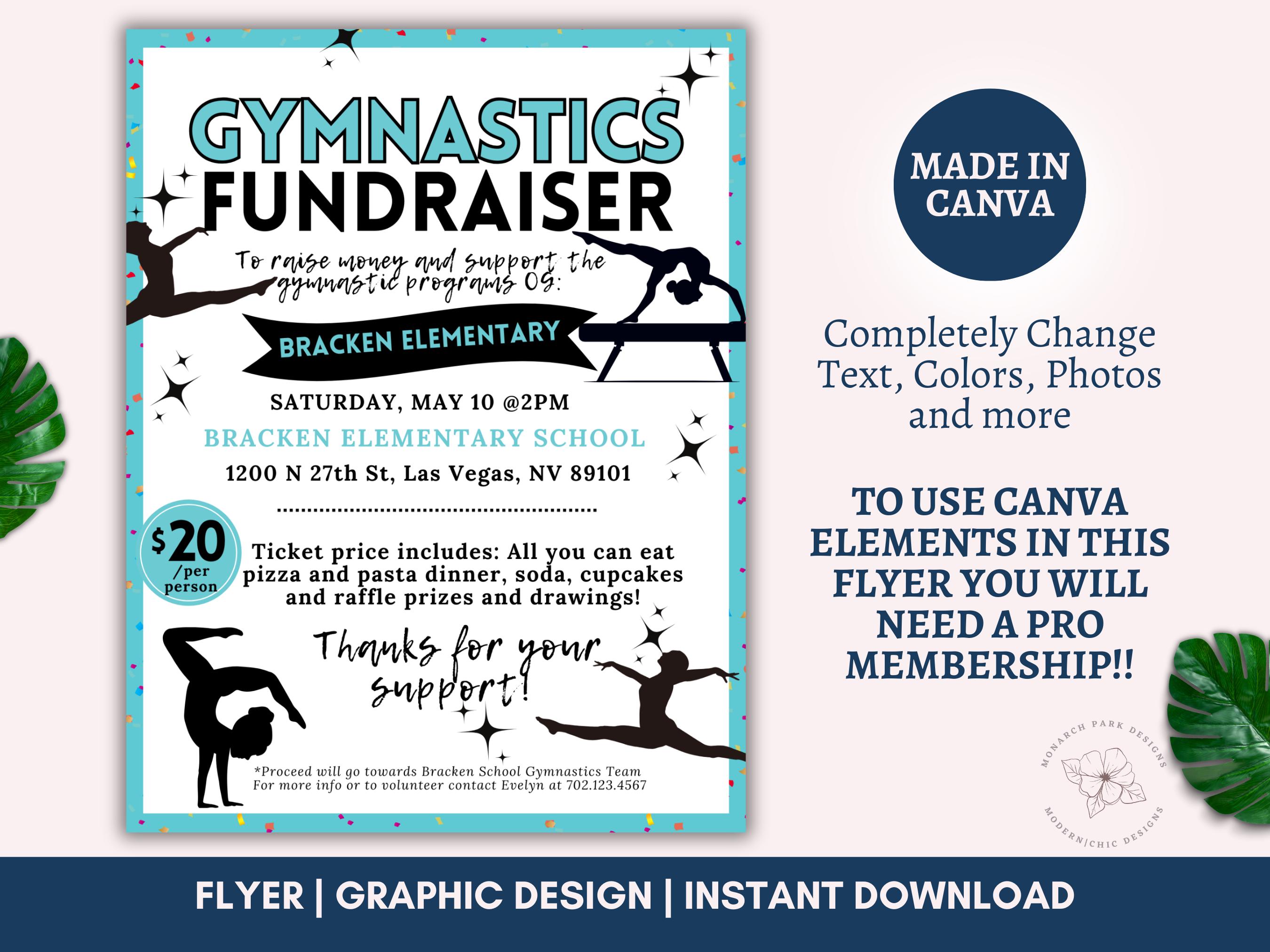 Editable Gymnastics Fundraiser Flyer: School Event, Team Party (digital ...