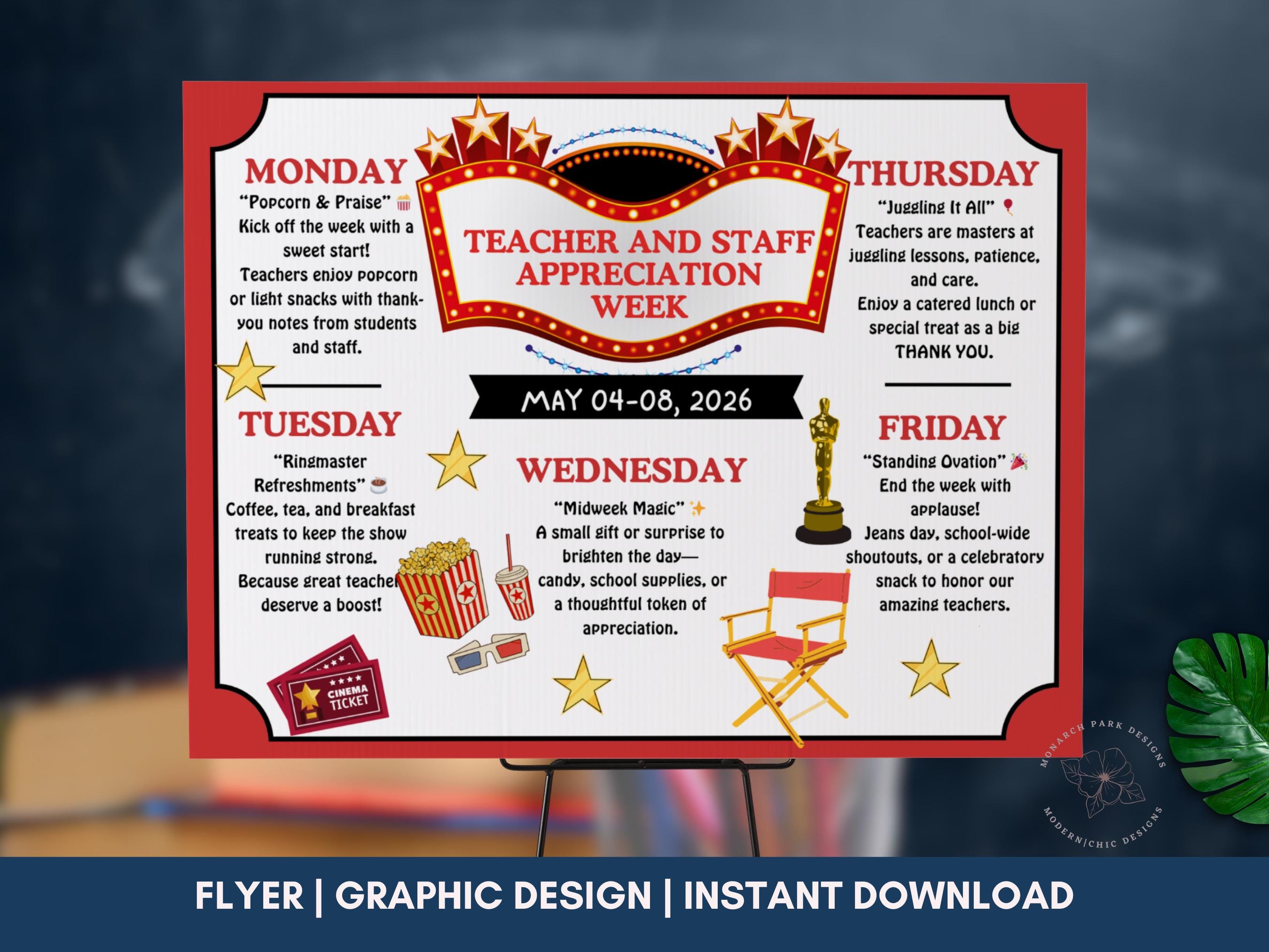 Hollywood Teacher Appreciation Week Poster (editable Template) - Etsy