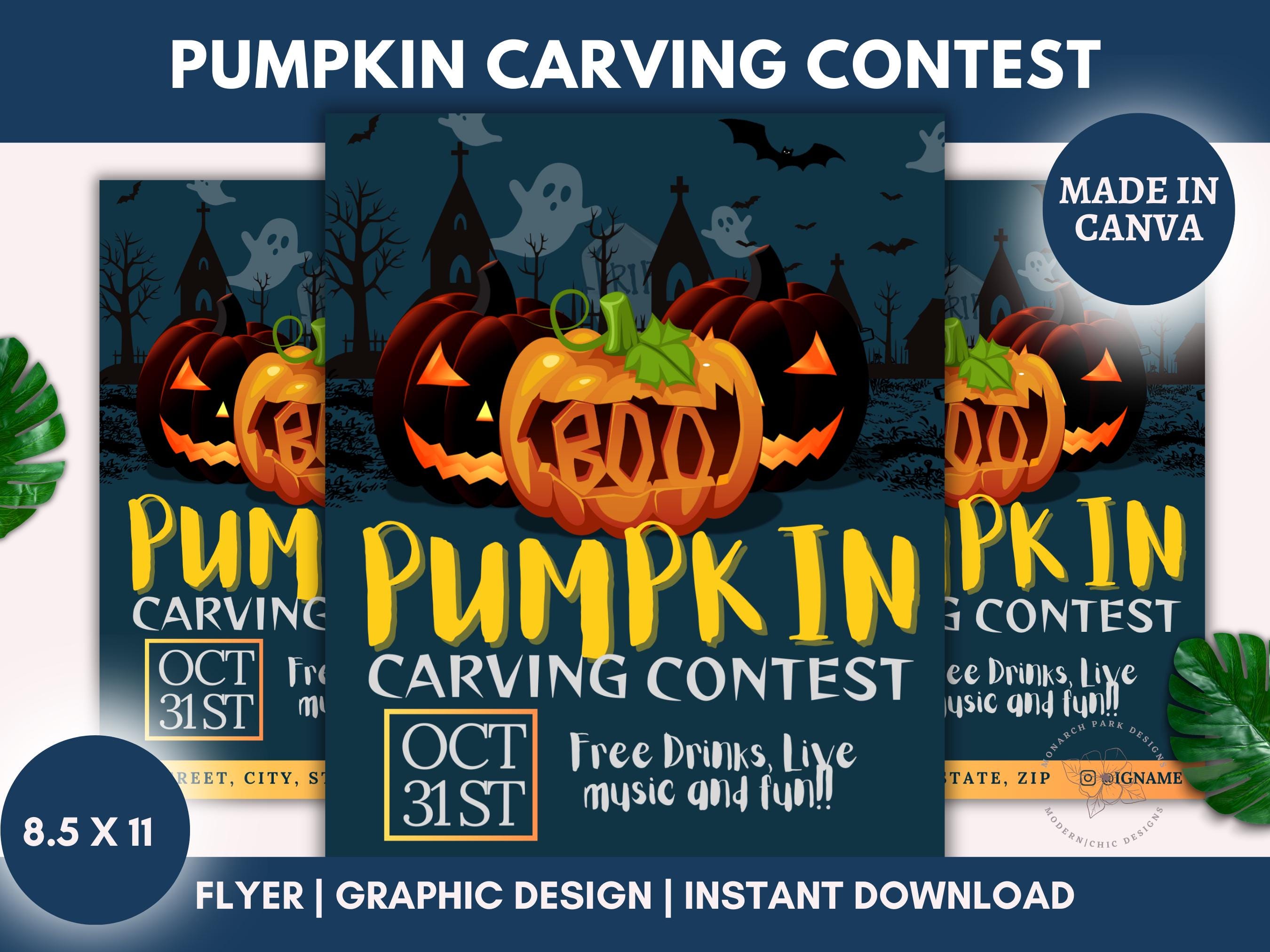 Editable Pumpkin Carving Contest Flyer, Poster Printable Invite ...