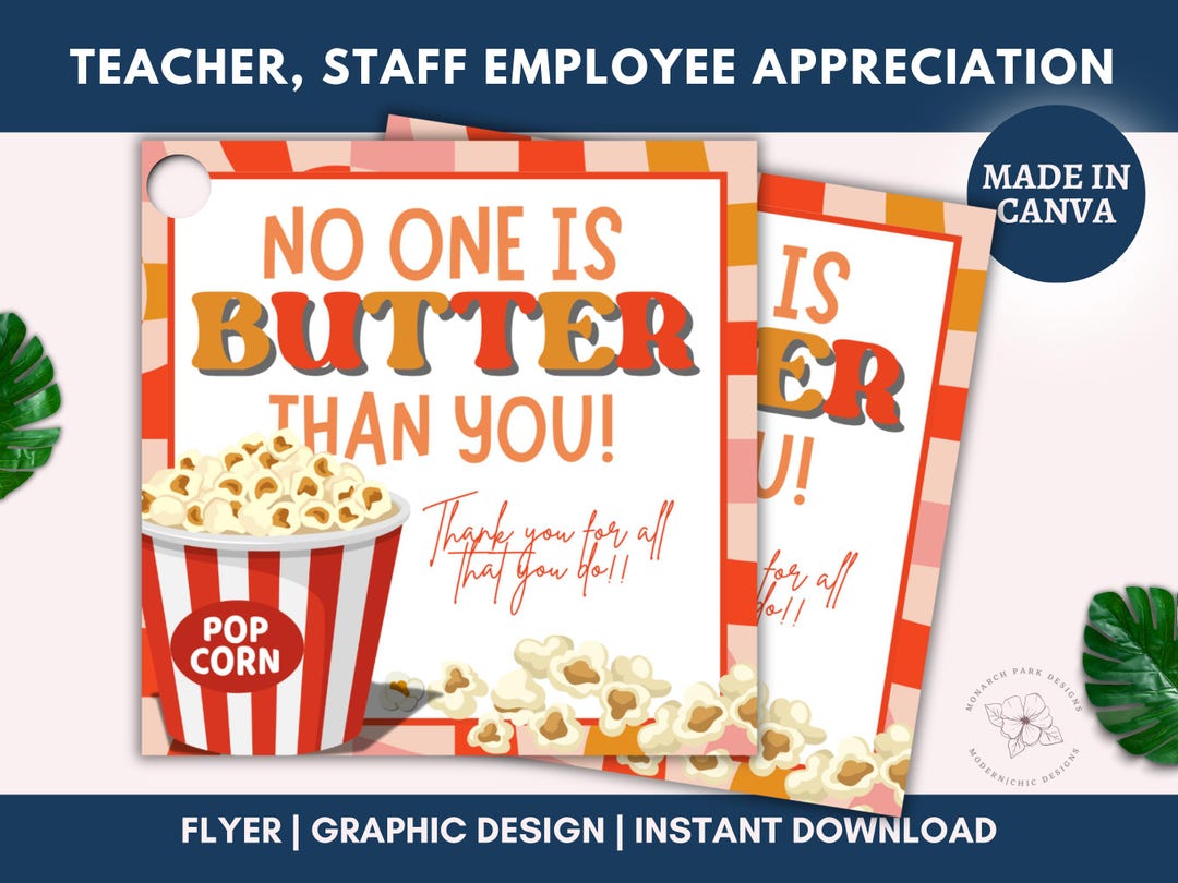 EDITABLE No One is Butter Than You Popcorn Gift Tag for Staff Employees ...