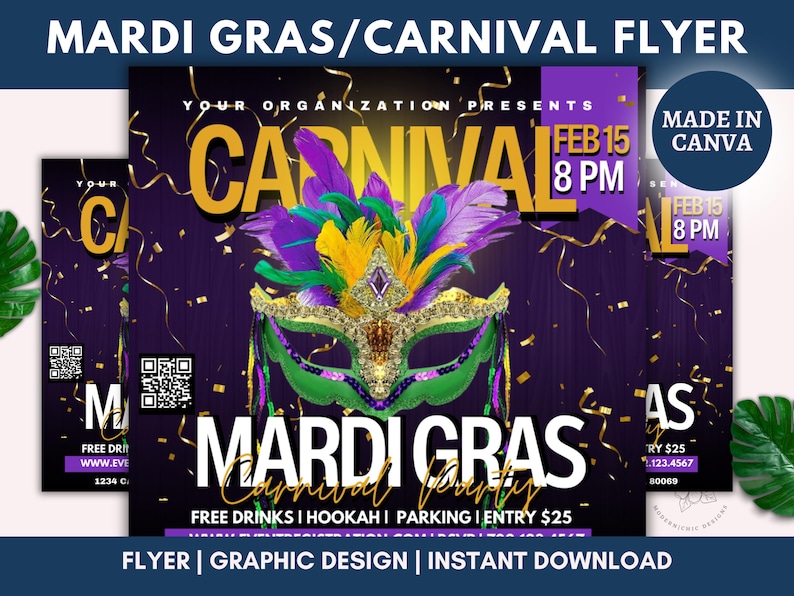 Editable Mardi Gras Flyer Template, Mardi Gras Party, Fat Tuesday ...