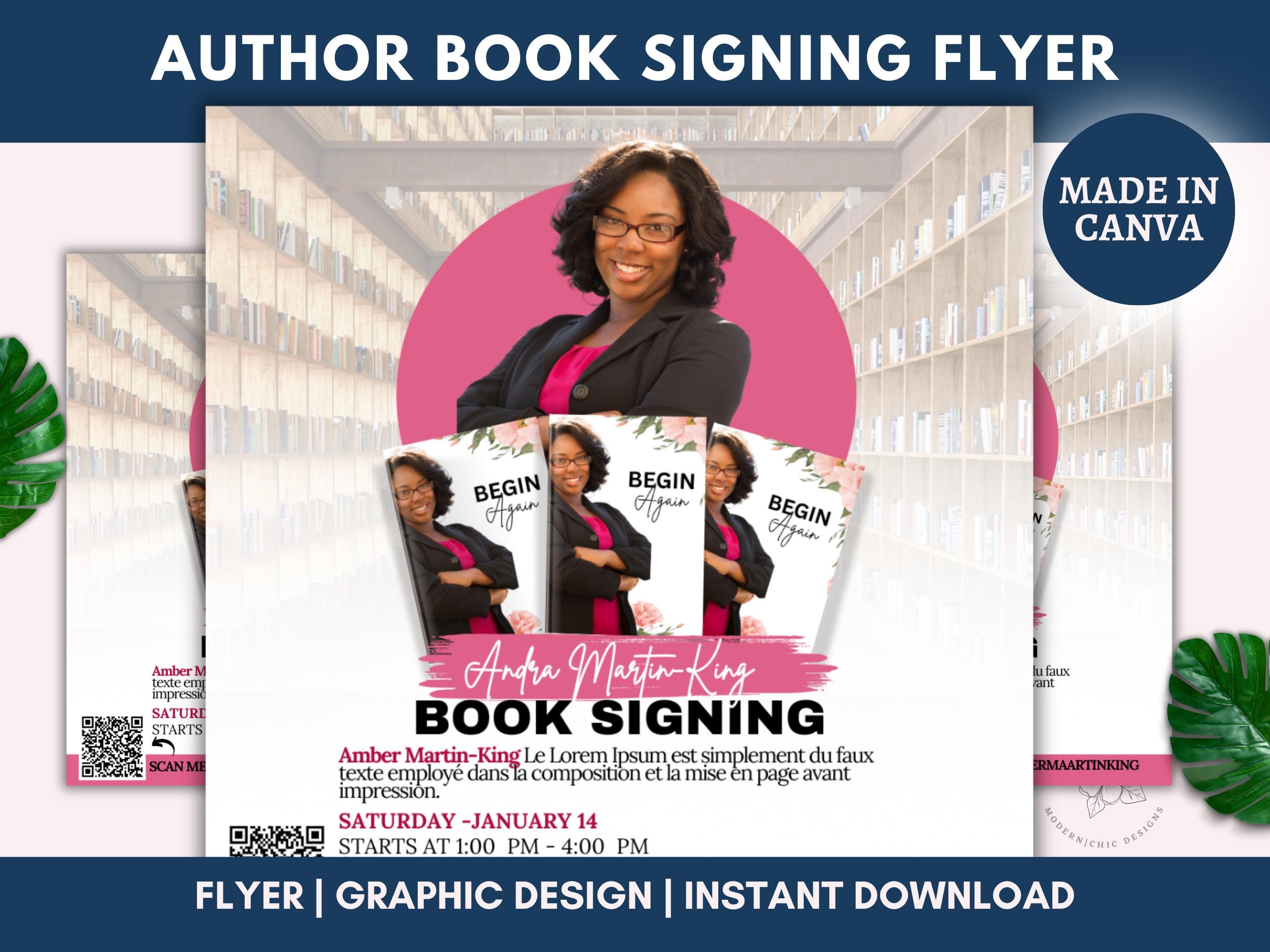 Editable Book Signing Flyer: Author Book Launch Template (canva Edit ...