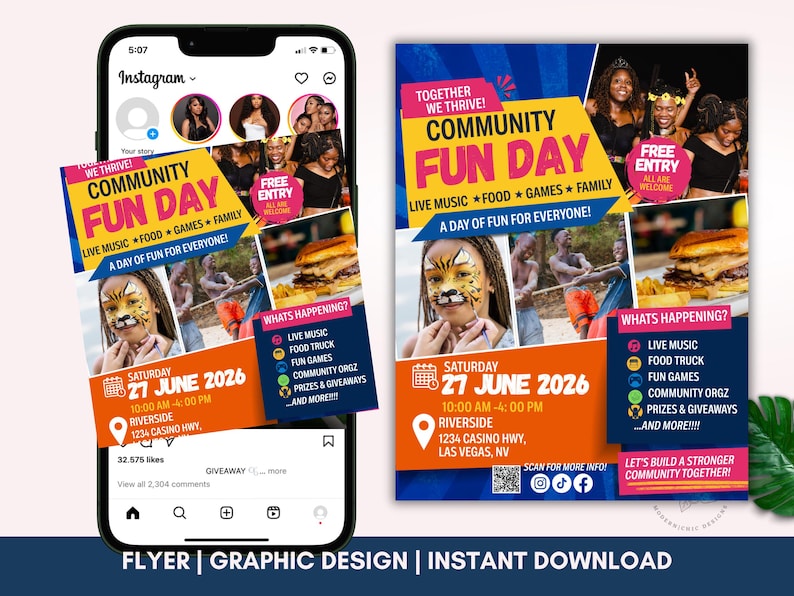 Community Fun Day Flyer Template, Block Party, Summer Festival (8.5x11 ...