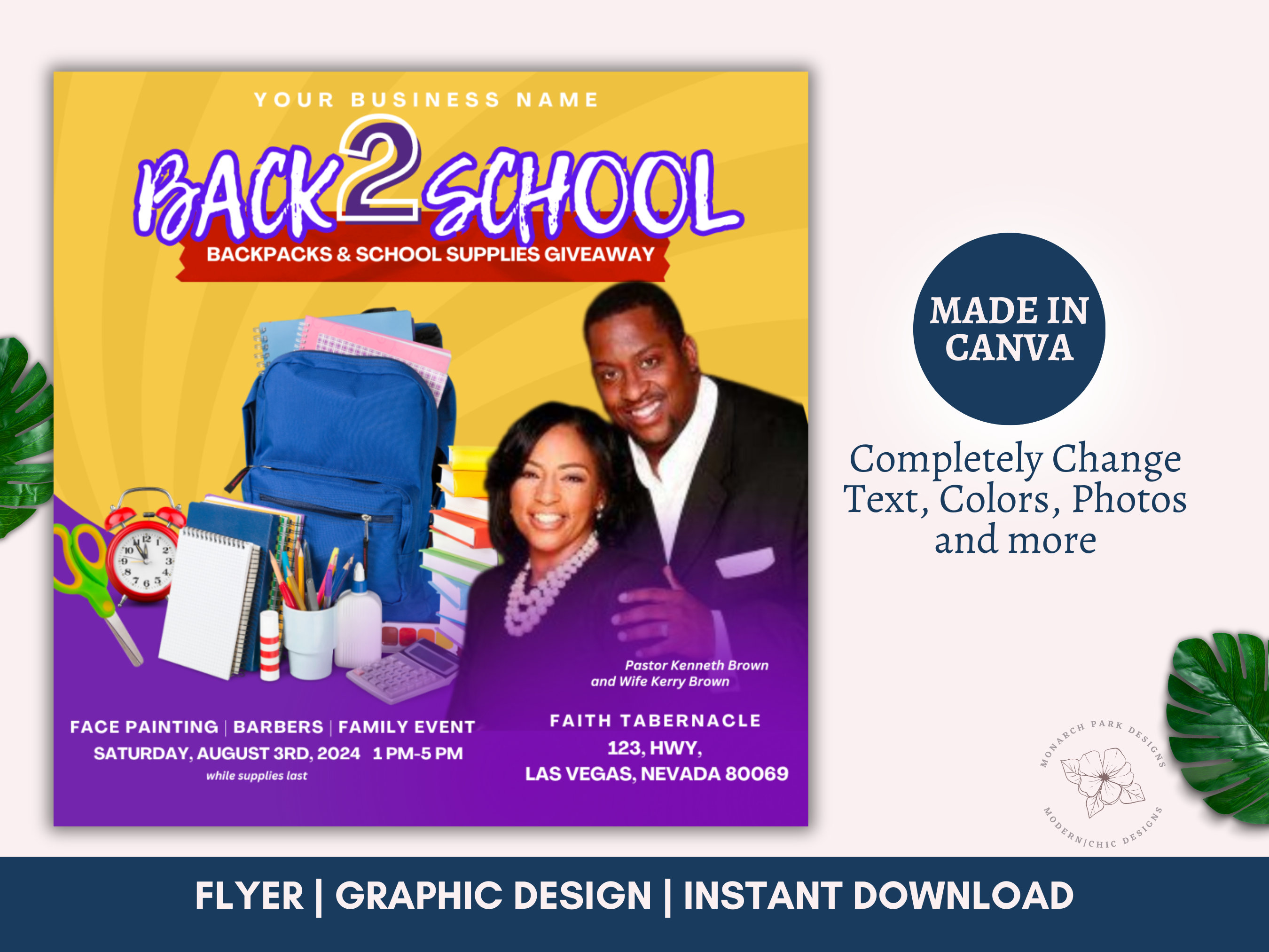 Editable Flyer Template, Backpack Giveaway, Back to School Event, Back ...